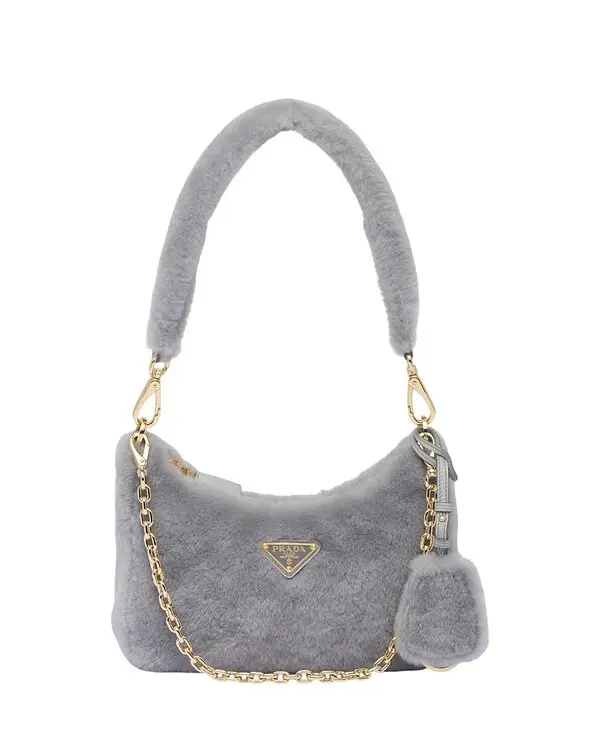 Prada Re-edition Mini Shearling Bag - Light Blue