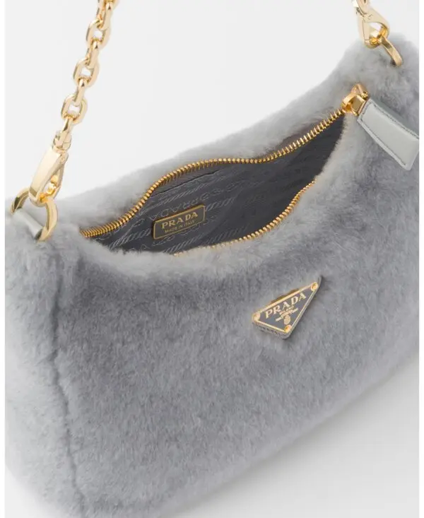 Prada Re-edition Mini Shearling Bag - Light Blue