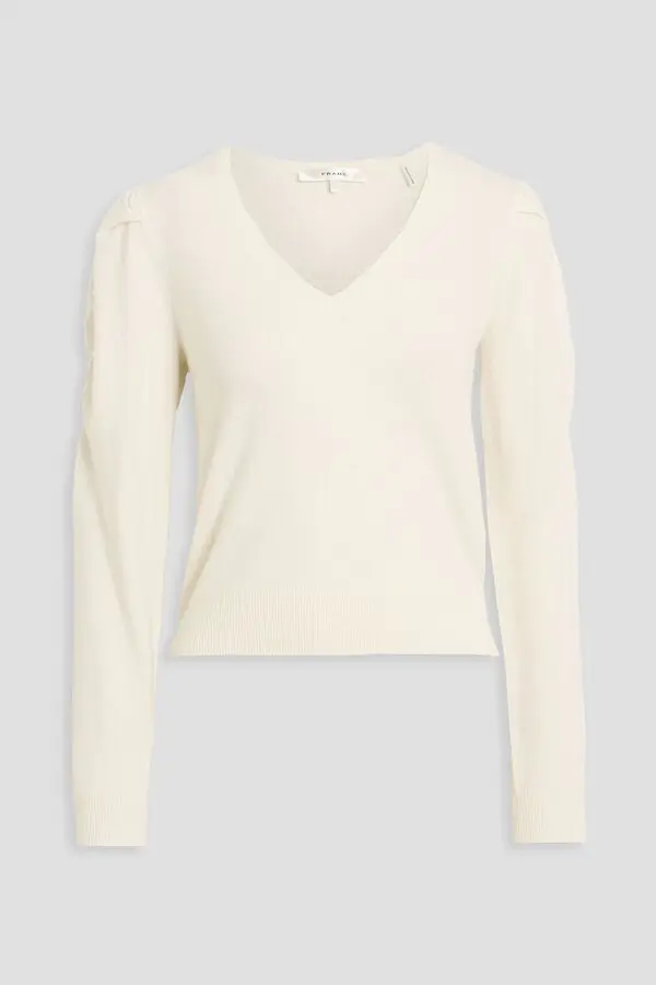 FRAME Frankie Ruched Wool-blend Sweater - Ivory