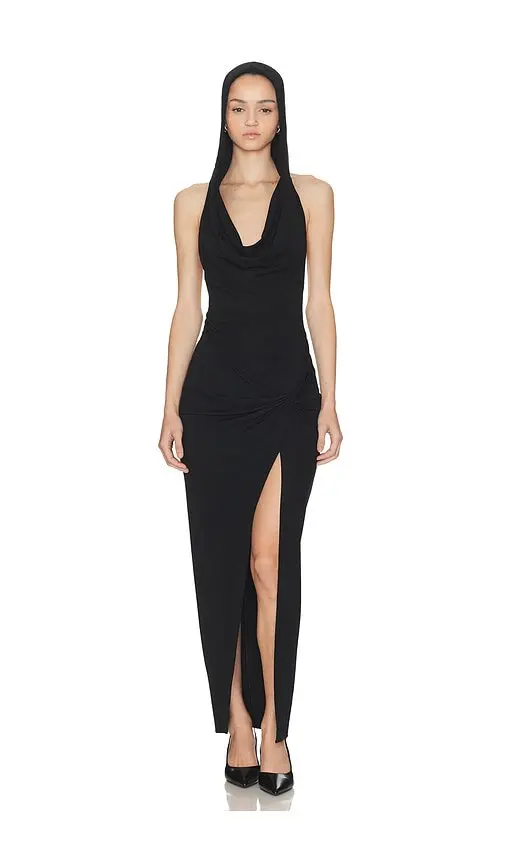 HAELO Hooded Draped Dress - Black