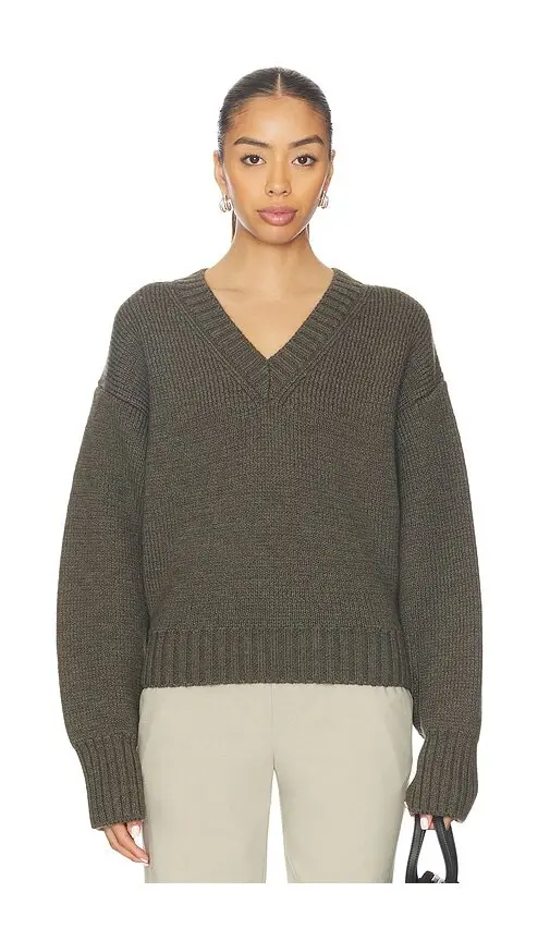 RÓHE Sculptural Compact V-neck Pullover - Forest Melange
