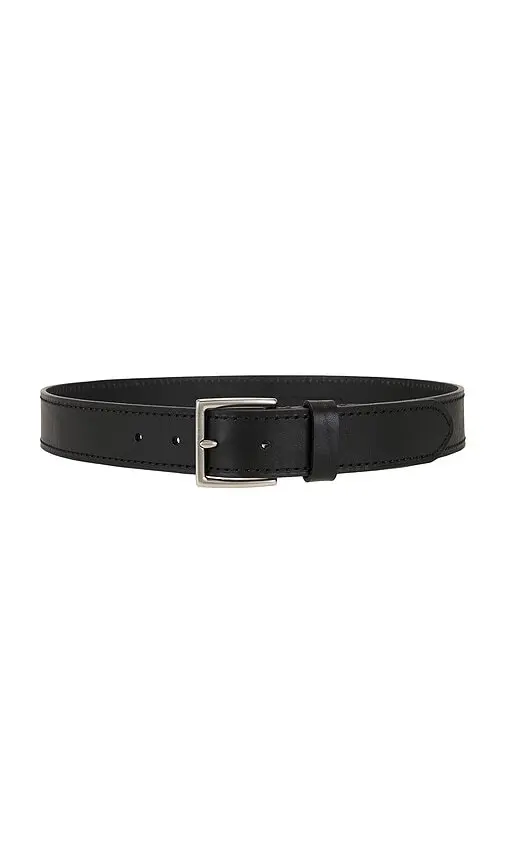 Vince 35mm Flat Belt With Stitched Edge - Black & Dull Nickel