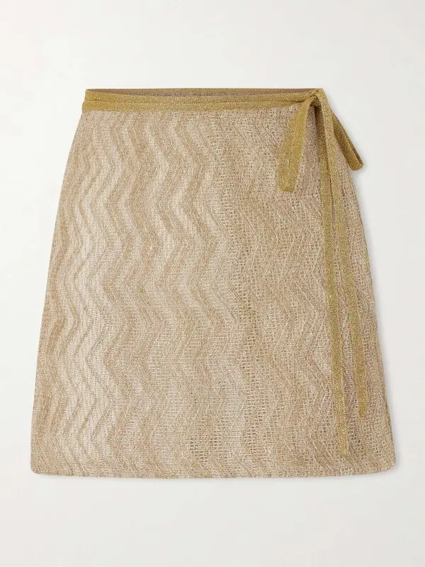 Missoni Mare Sequin-embellished Metallic Crochet-knit Mini Wrap Skirt - Gold