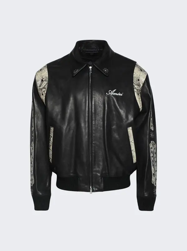Amiri Studded Leather Bomber Jacket - Black