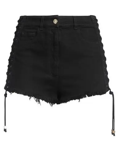 Elisabetta Franchi Denim Hot Pants With Appliqués - Black