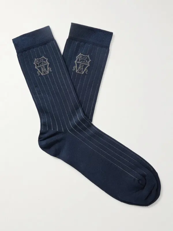 Brunello Cucinelli Logo-jacquard Cotton Socks - Blue
