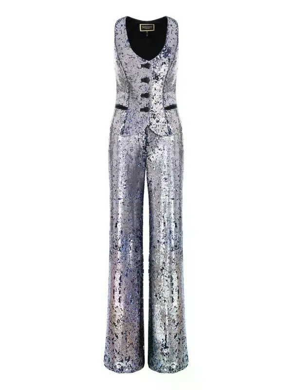 MITILIANE COUTURE Button-sequin Wide Leg Trousers - Silver
