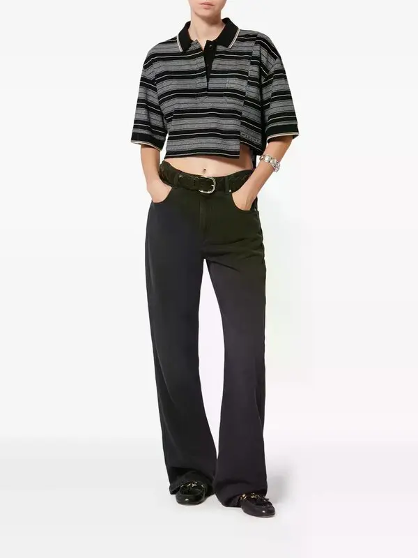 MARANT ETOILE Isalyne Striped Polo Top - Black