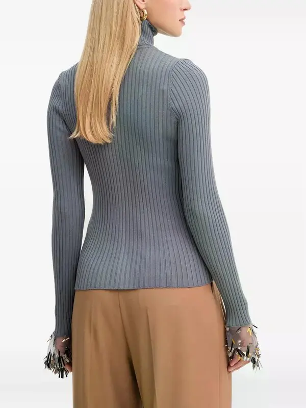 SIMONA CORSELLINI Embellished Ribbed Knit Turtleneck Sweater