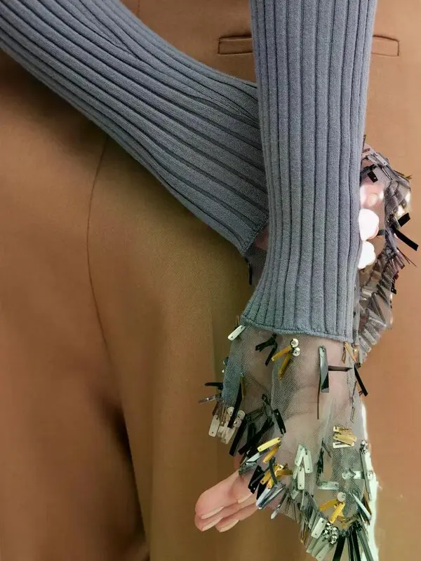 SIMONA CORSELLINI Embellished Ribbed Knit Turtleneck Sweater
