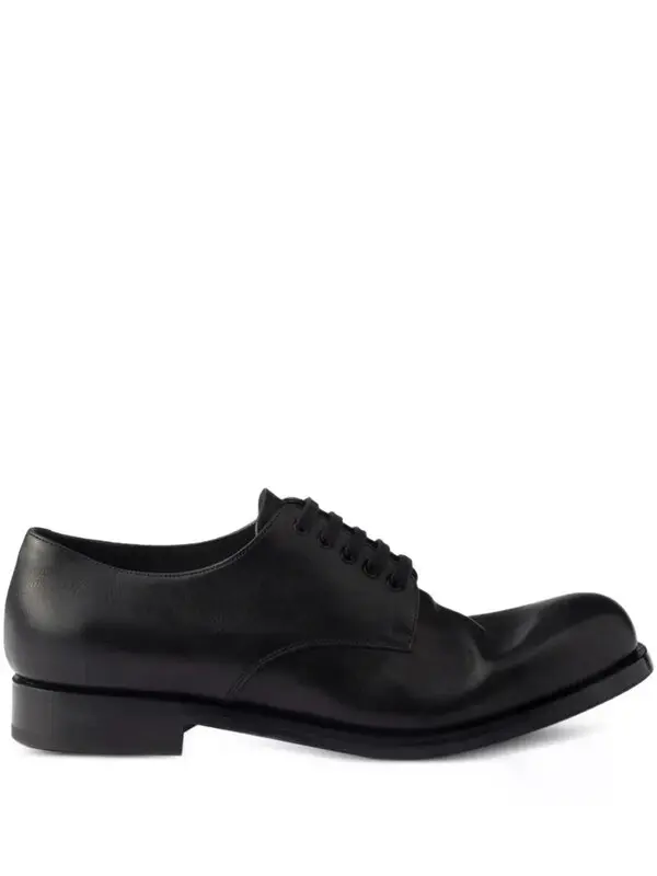 Prada Laced Leather Derby Shoes - Black