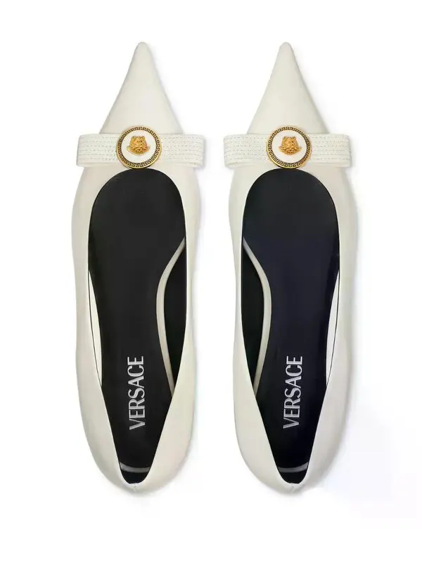 Versace Ribbon Leather Ballerinas - Neutrals