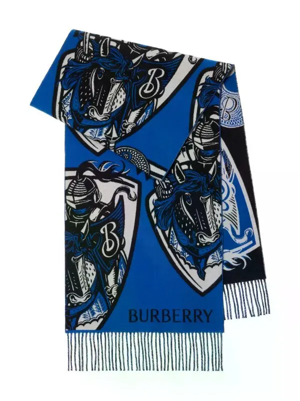 Burberry Logo-jacquard Fringed Scarf - Blue