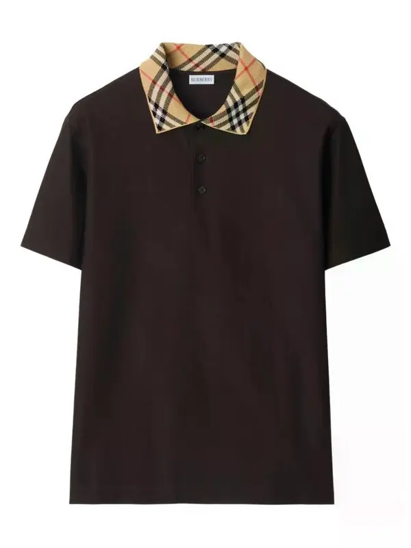 Burberry Check Collar Cotton Polo Shirt - Brown
