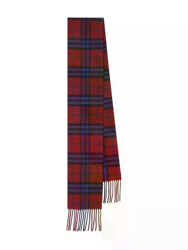 Burberry Checked Fringed Scarf - Red