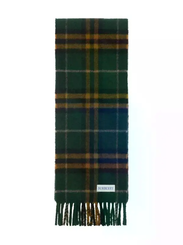 Burberry Check-pattern Fringed Cashmere Scarf - Green