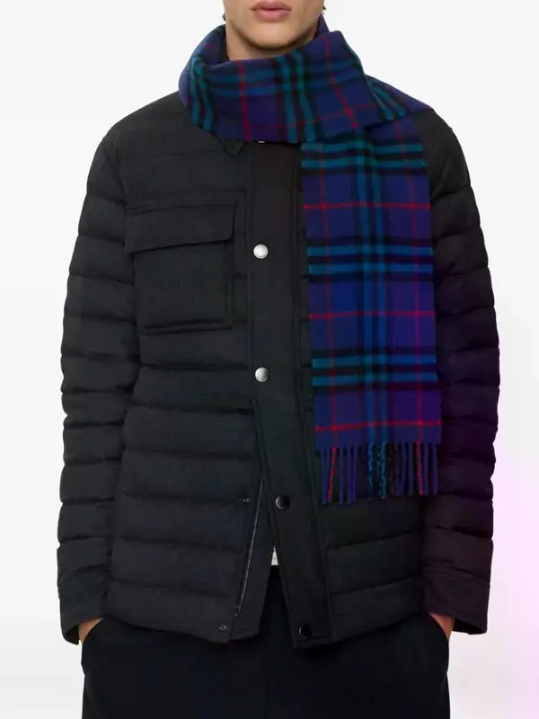 Burberry Checked Fringed Scarf - Blue
