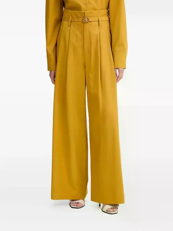 ISABELLE BLANCHE Belted Pleated Palazzo Pants - Yellow