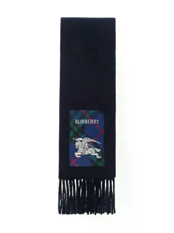 Burberry Check-label Fringed Scarf - Blue