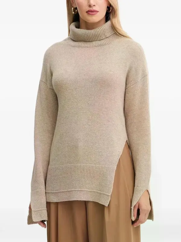 SIMONA CORSELLINI Turtleneck Sweater With Side Slits - Neutrals