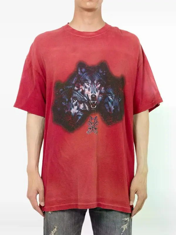 KAMIYA Wolf-print Distressed T-shirt