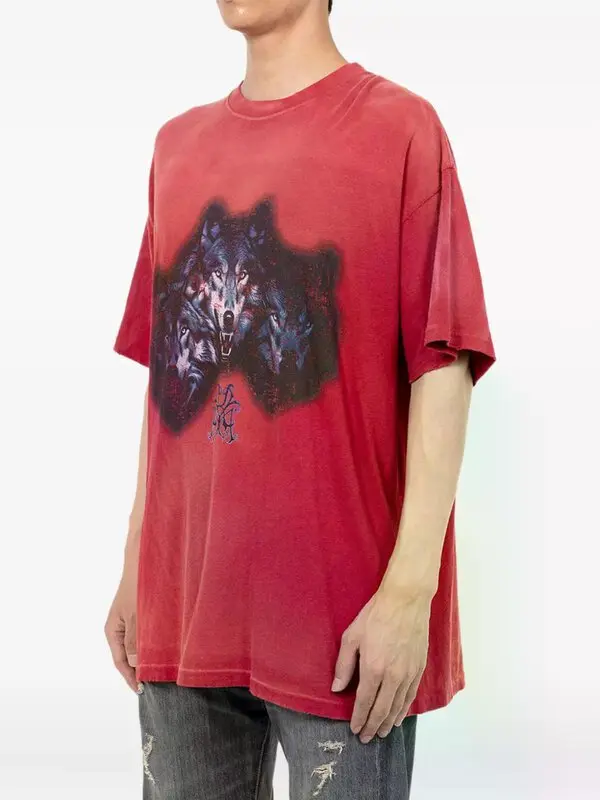 KAMIYA Wolf-print Distressed T-shirt