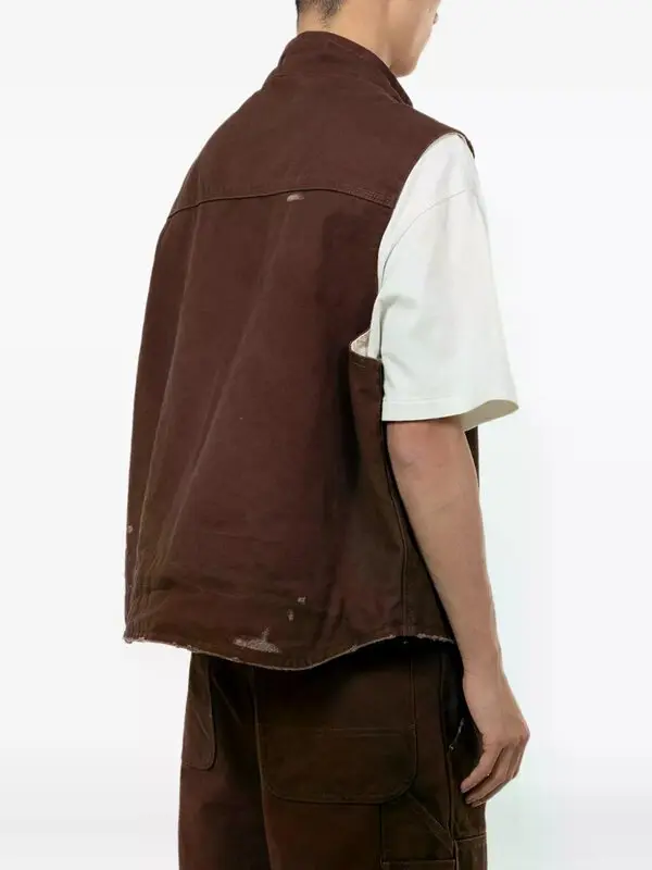 KAMIYA Distressed Zip-up Vest - Brown