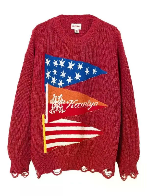 KAMIYA Frayed Hem Sweater - Red