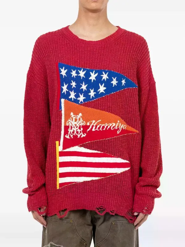 KAMIYA Frayed Hem Sweater - Red