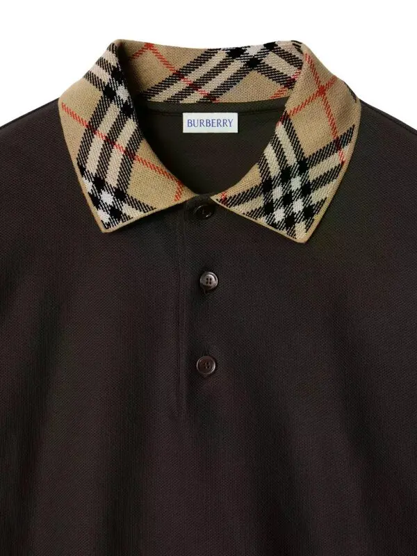 Burberry Check-collar Cotton Polo Shirt - Brown