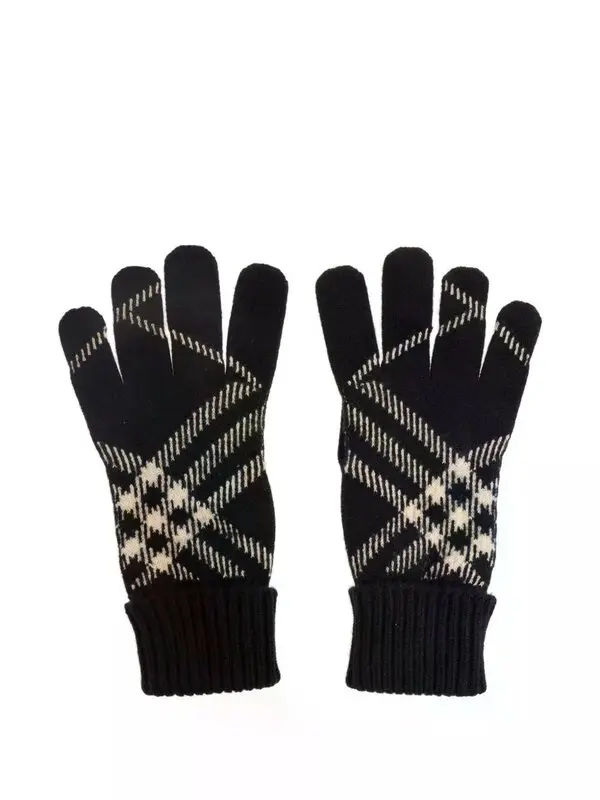 Burberry Patterned Ribbed Gloves - Black