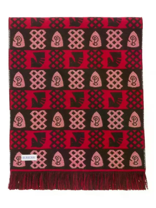 Burberry Fair Isle Fringed Wool Scarf - Red