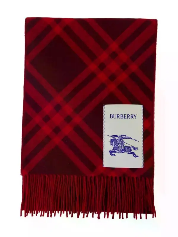 Burberry Check-pattern Fringed Scarf - Red