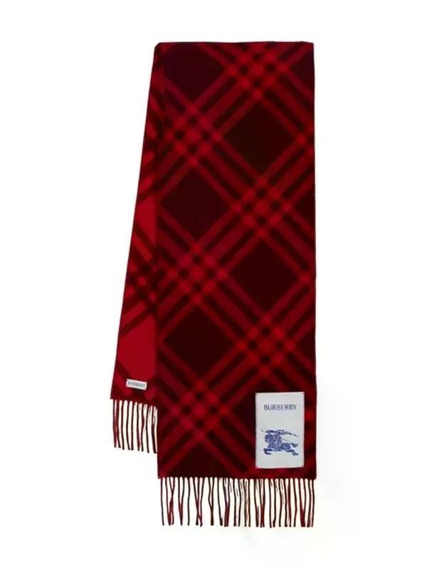 Burberry Check-pattern Fringed Scarf - Red
