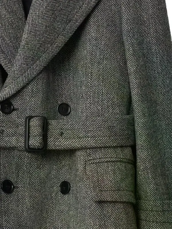 Burberry Herringbone-pattern Belted Wool Trench Coat