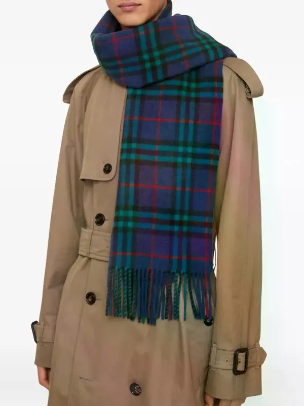 Burberry Checked Fringed Scarf - Blue