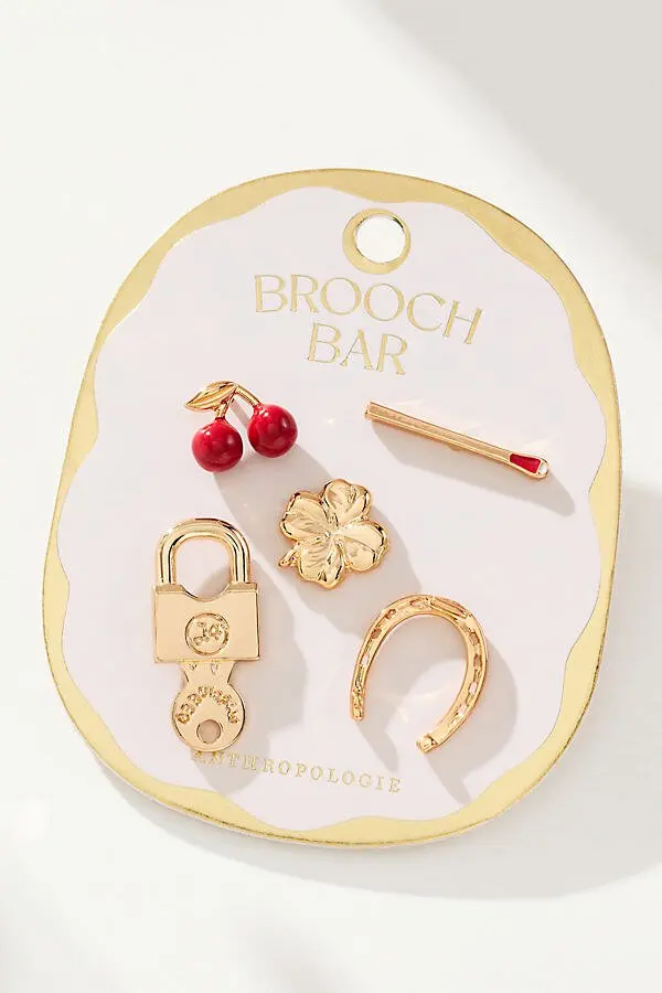 Anthropologie Assorted Mini Brooches, Set Of 5 - Lucky Icons