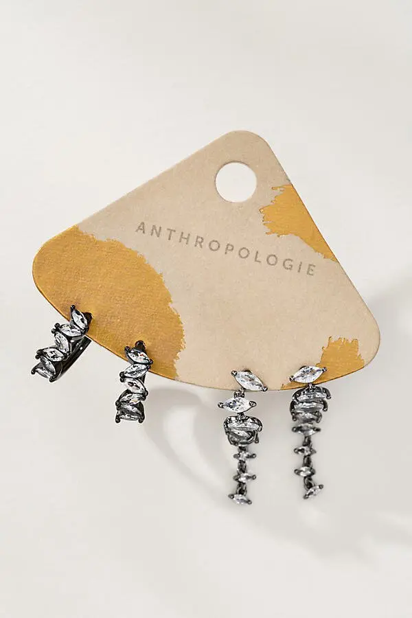 Anthropologie Sparklg Crystal Earrings Set - Gunmetal