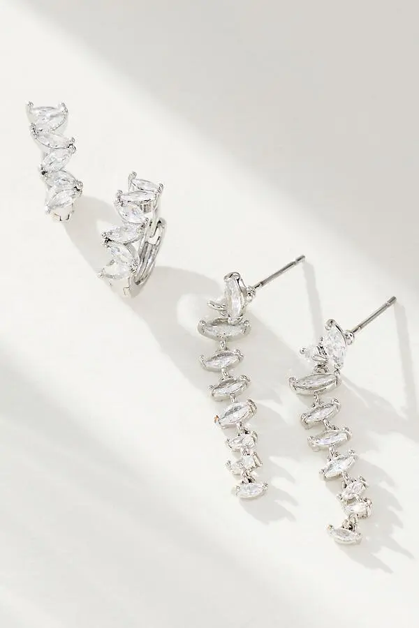 Anthropologie Sparklg Crystal Earrings Set - Silver