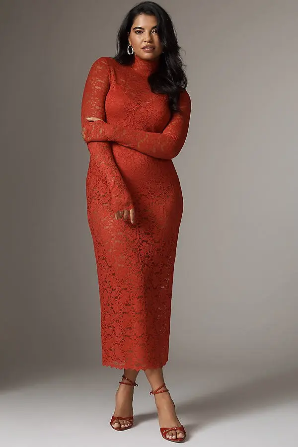 Joysel Long-sleeve Mock-neck Slim Midi Dress