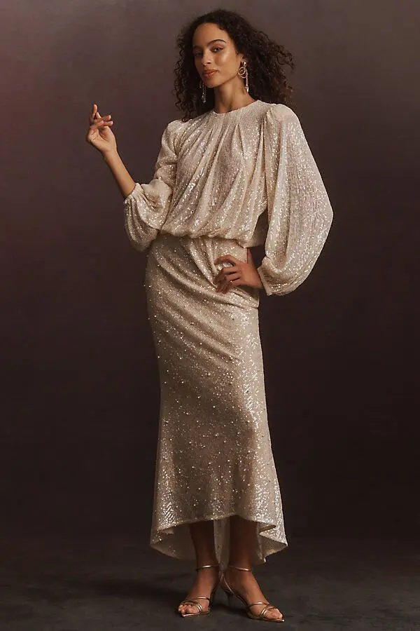 MARE MARE Sequin Long-sleeve Maxi Dress - Ivory