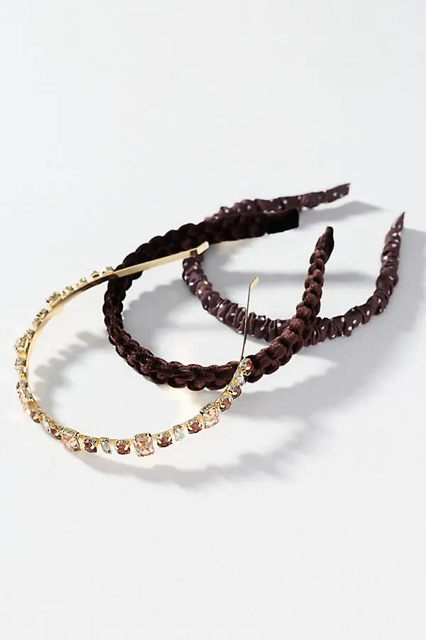Anthropologie Assorted Crystal Headband Set Of 3 - Brown Animal