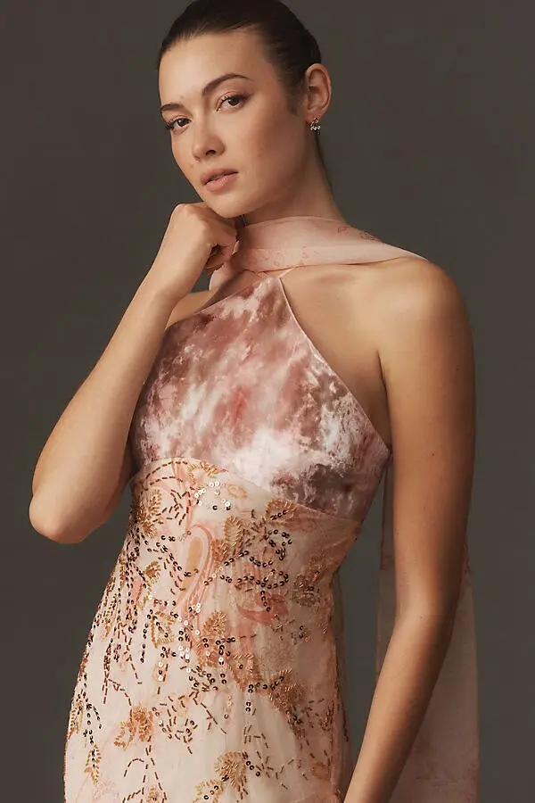 Bhldn Layla Halter Maxi Dress In Rose Velvet - 29% Off | Editorialist