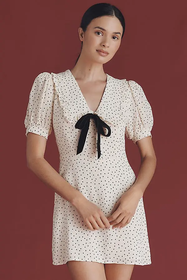 REFORMATION Kaylia Puff-sleeve Mini Dress - Black & White Pattern