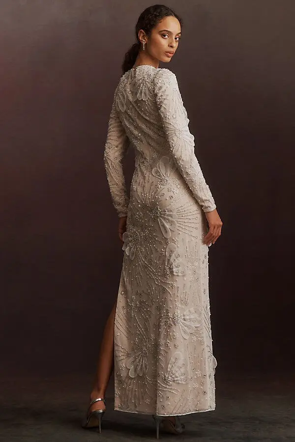 Bhldn Long-sleeve Beaded Maxi Dress