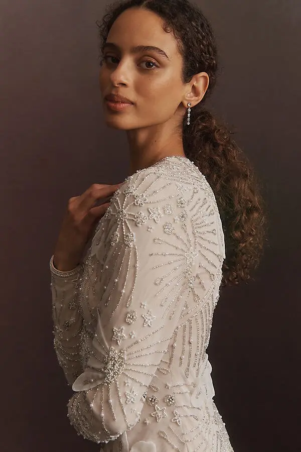 Bhldn Long-sleeve Beaded Maxi Dress