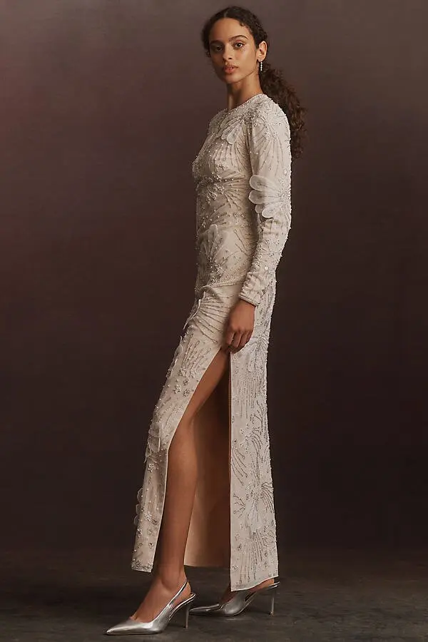 Bhldn Long-sleeve Beaded Maxi Dress