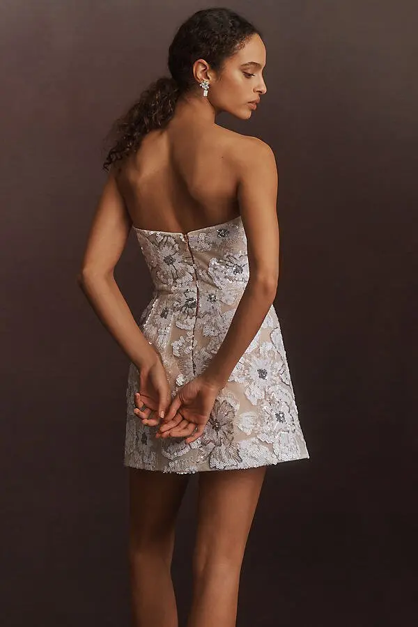 knee length dresses for ladies Sheer Embellished Bodycon Mini Dress in Deep Cocoa - 10