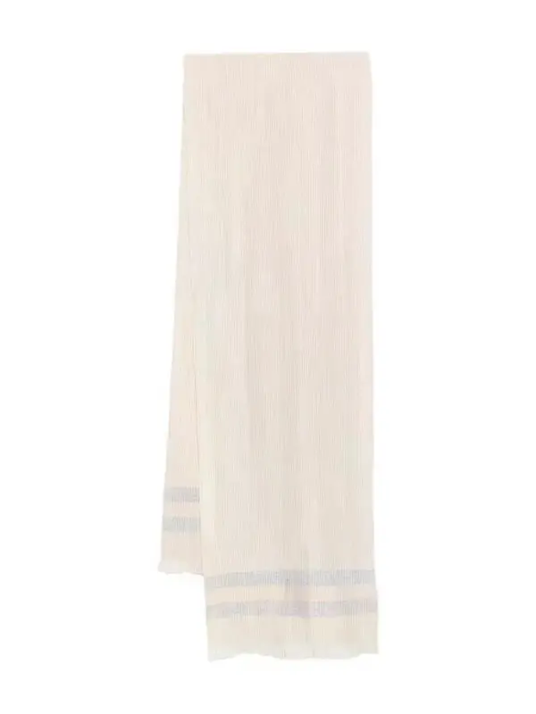 Eleventy Ribbed-knit Frayed-edge Scarf - Neutrals