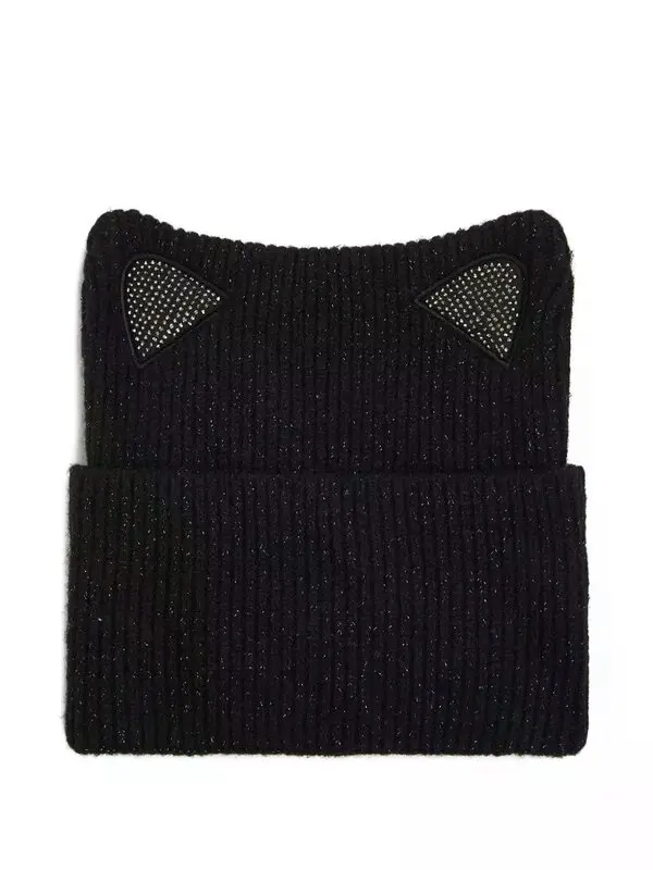 Karl Lagerfeld Cat-ear Embellishment Beanie - Black